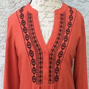 Roly Poly | Tops | Roly Poly Orange Embroidered Blouse Shirt | Poshmark